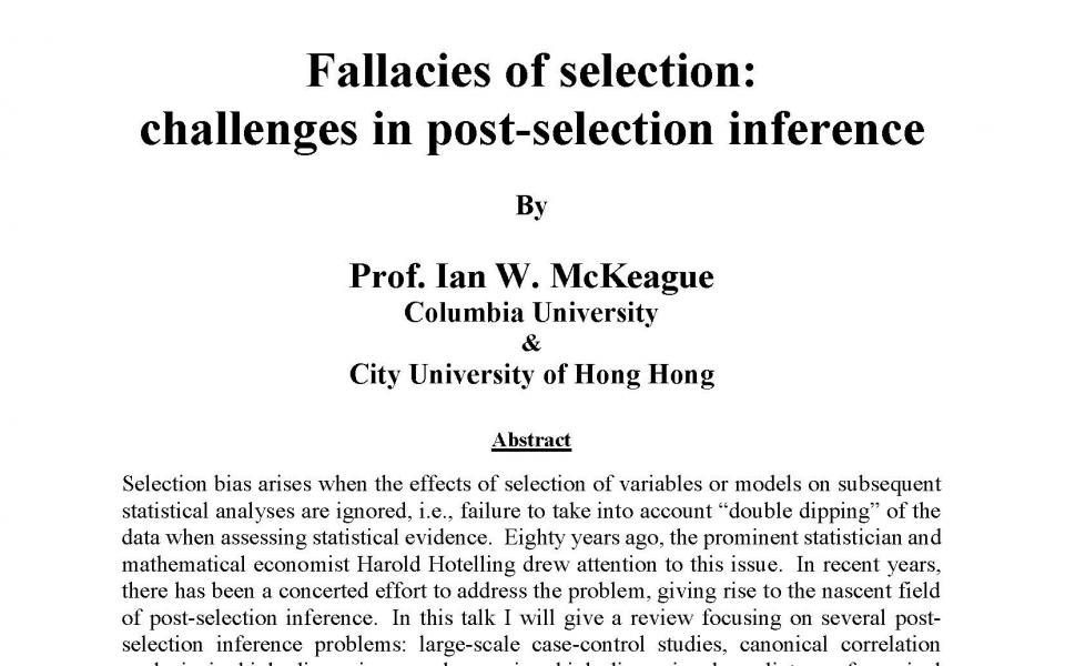 Department of Mathematics - Seminar on Statistics - Fallacies of selection: challenges in post ...